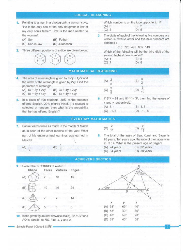 SOF Class 8 Sample Papers Page 5 | PDF