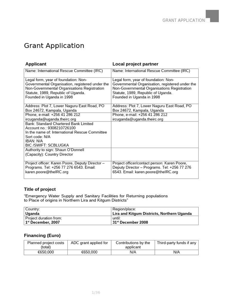 IRC Environmental Health Proposal To ADA Final Version 2 05D | PDF | Sanitation | Wash