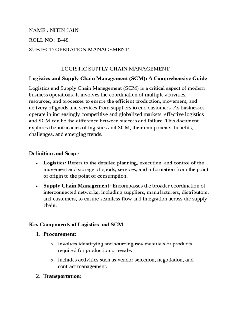 Om Nitin Jain B-48 Assignment | PDF | Supply Chain Management | Logistics
