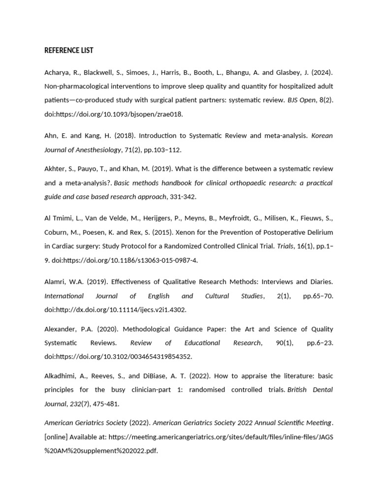 REFERENCE LIST For Sorting | PDF | Systematic Review | Intensive Care ...