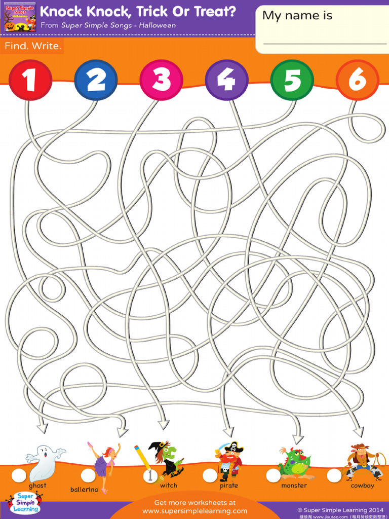 Knock Knock Trick or Treat Worksheet Follow The Lines | PDF