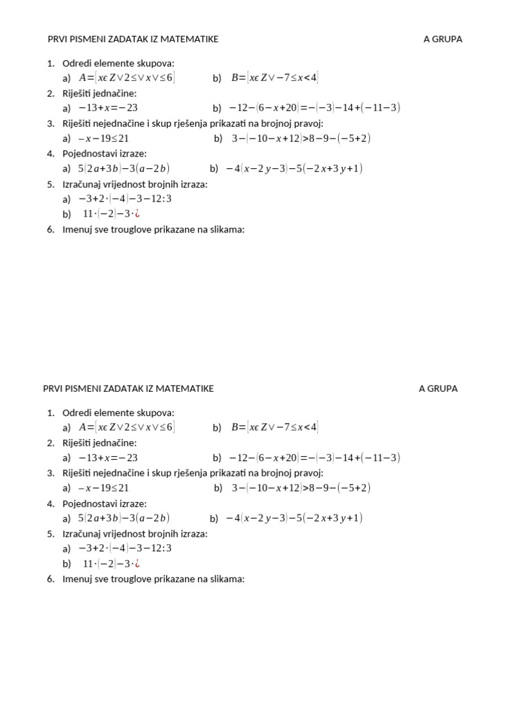 Prvi Pismeni 7 A Grupa | PDF