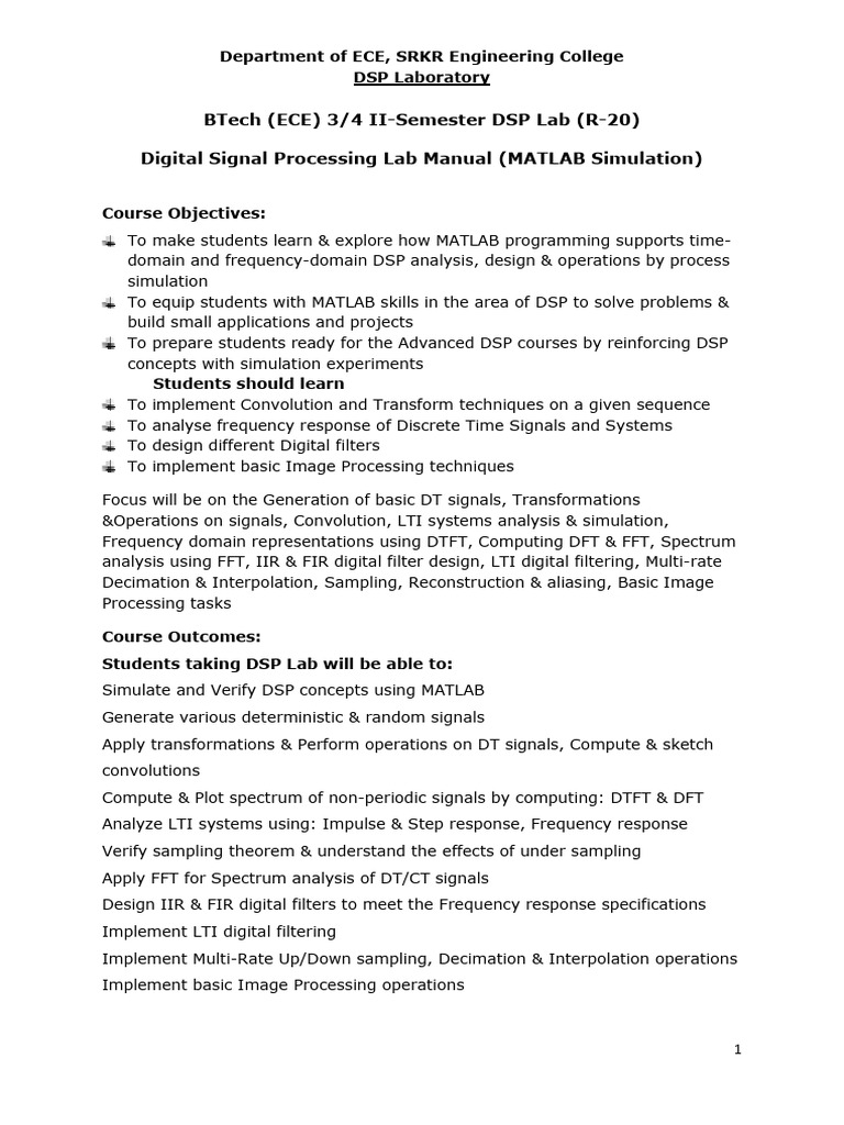 24-25 DSP Lab Manual - Reference | PDF | Discrete Fourier Transform | Digital Signal Processing