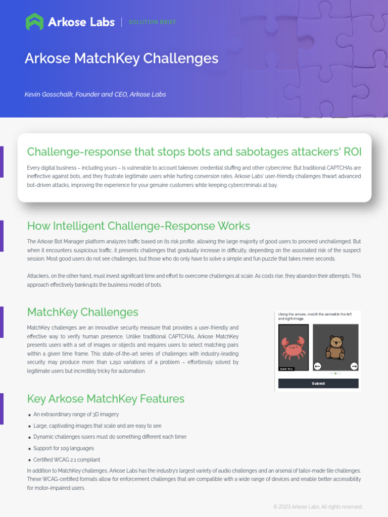 Arkose Labs MatchKey Challenge Overview | PDF | Internet Bot | Cybercrime