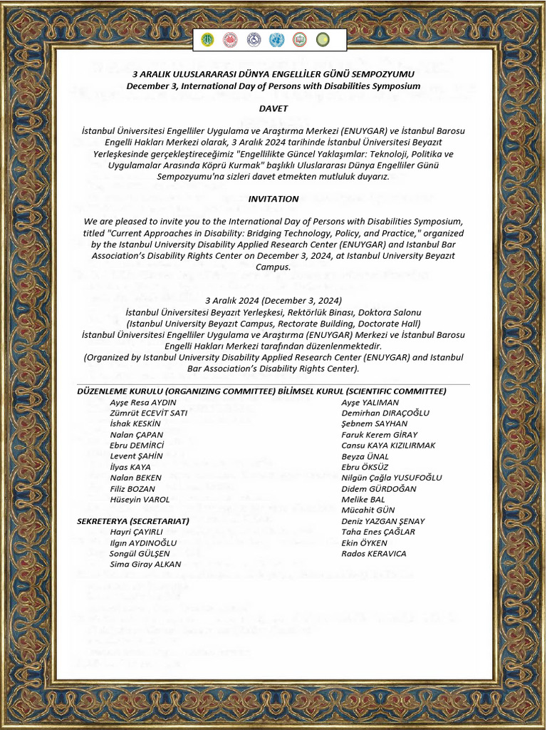 3 Aralik Dünya Engelli̇ler Günü Sempozyumu Bi̇li̇msel Programi 2024 PDF | PDF