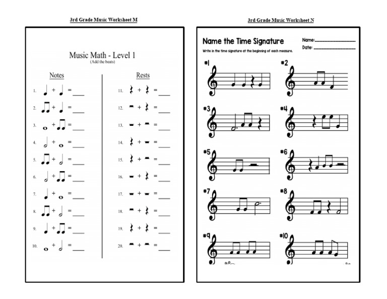 3 RD Grade Music Worksheet Mand N | PDF