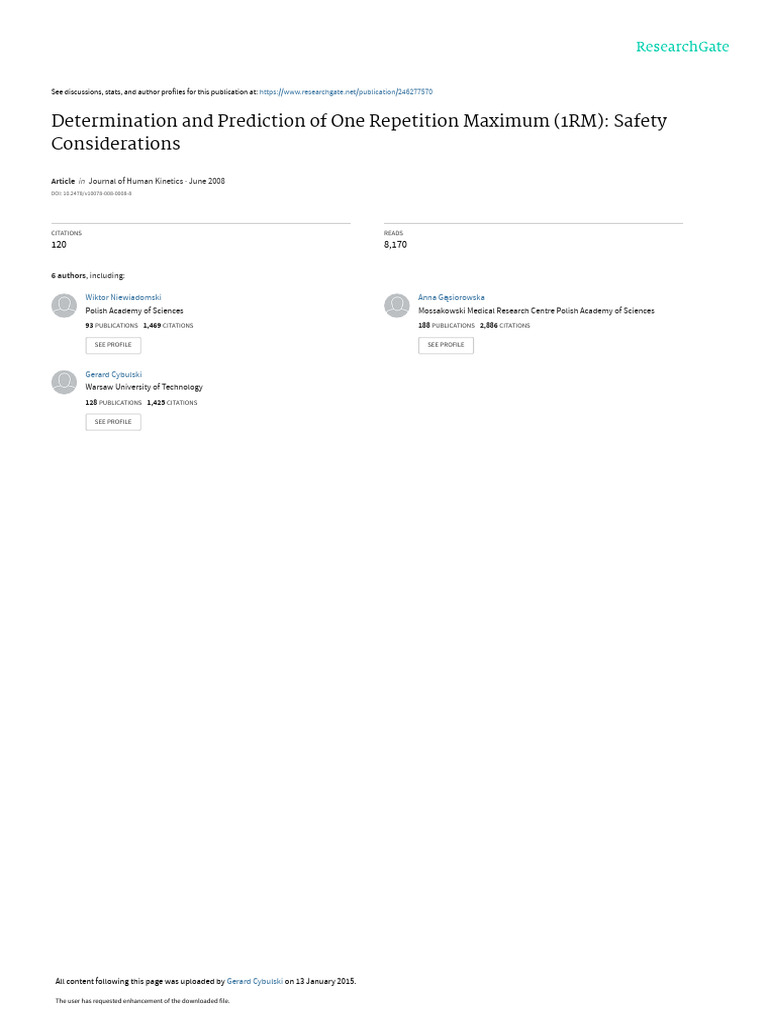 Determination and Prediction of One Repetition Max | PDF | Strength ...