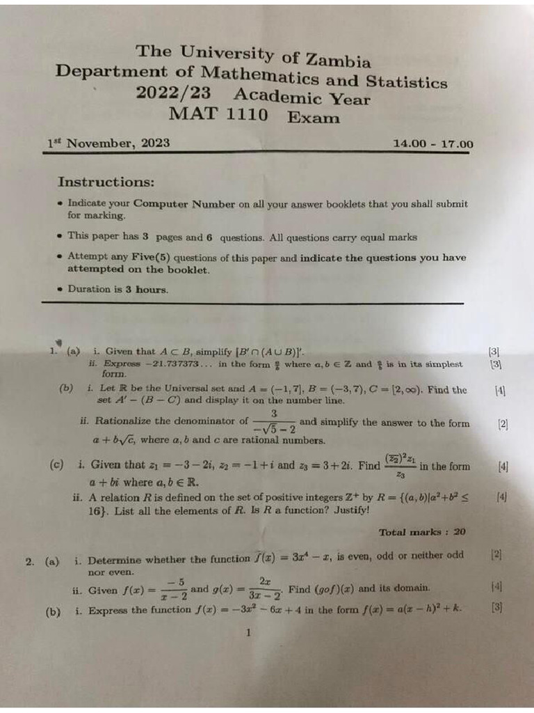 2023 Math 1110 Exam | PDF