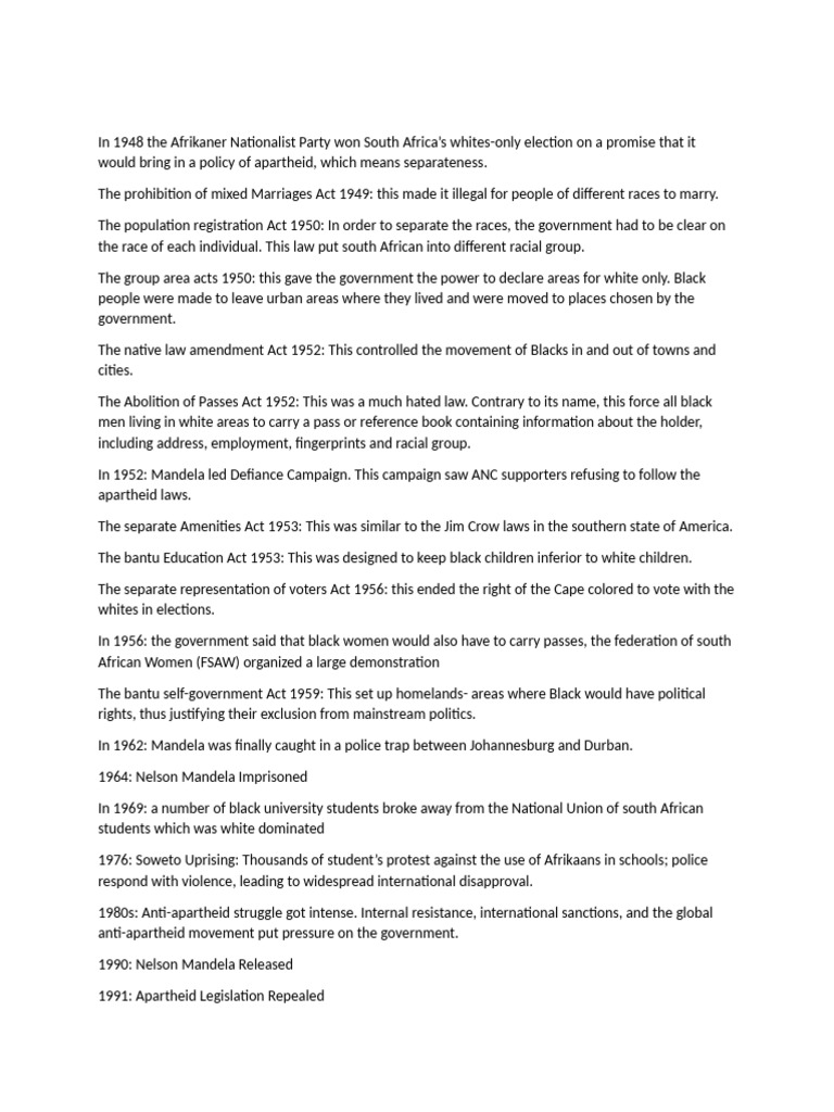 Overview of Apartheid Laws in South Africa | PDF | Apartheid | Nelson ...