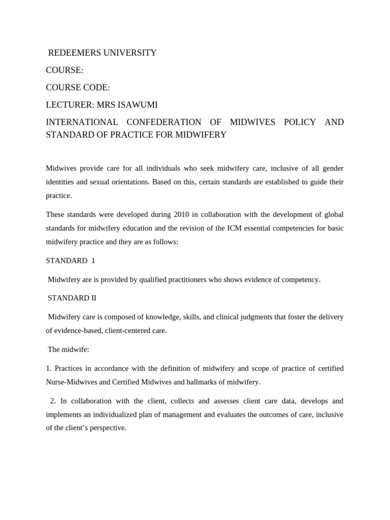 ICM Standards and Ethics for Midwives | PDF | Midwife | Midwifery
