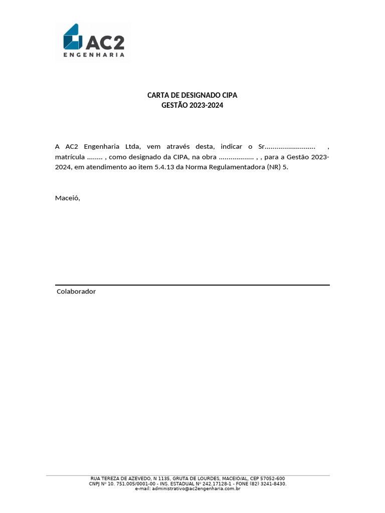 Modelo Carta de Designado CIPA | PDF