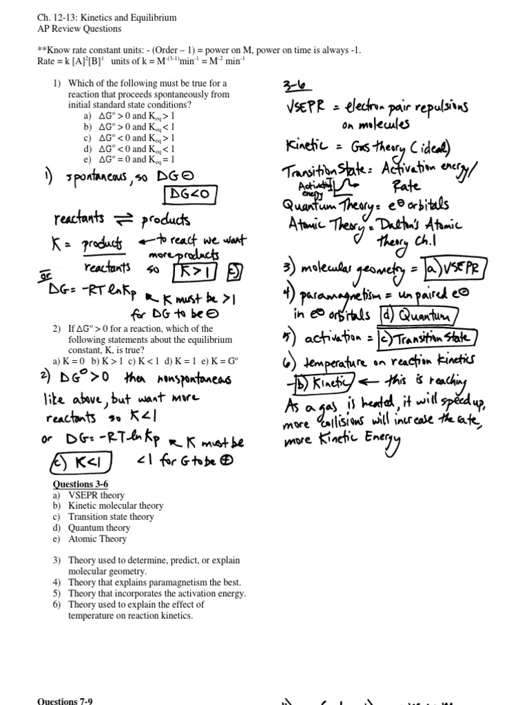 Kinetics and Equilibrium Review Questions | PDF | Reaction Rate ...