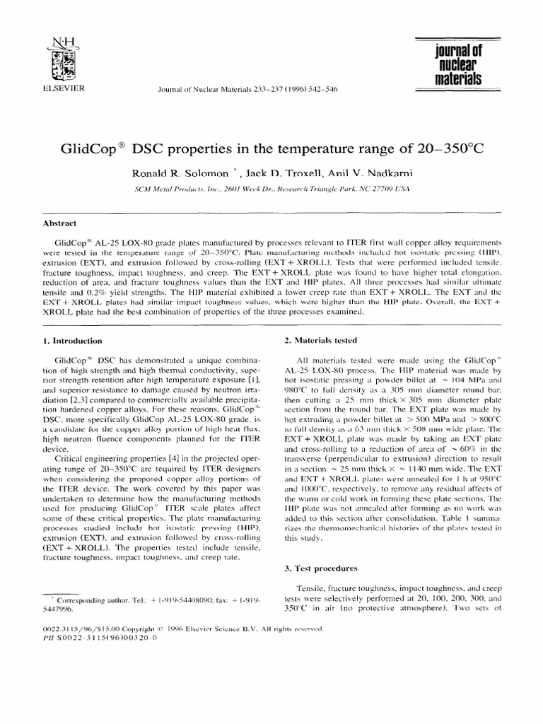 Glidcop DSC Properties in The Temperature Range of 20-350°C | PDF ...