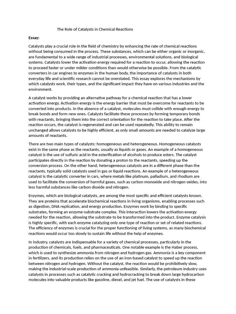 The Role of Catalysts in Chemical Reactions | PDF | Catalysis ...