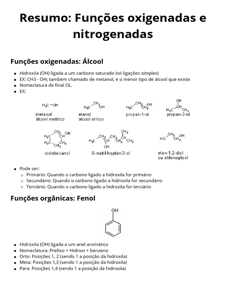 Resumo de Funções Orgânicas | PDF | Aldeído | Cetona