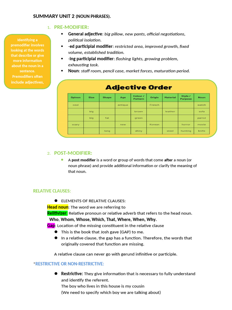 Summary Unit 2 | PDF | Verb | Clause