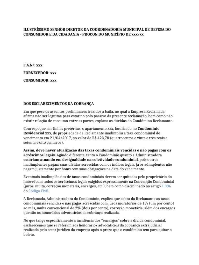 Modelo Resposta A Notificacao Extrajudicial Procon | PDF | Condomínio