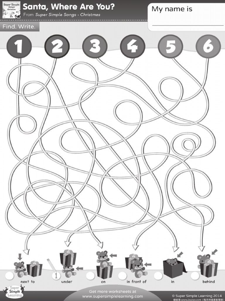 Santa Where Are You Worksheet Follow The Lines BW | PDF