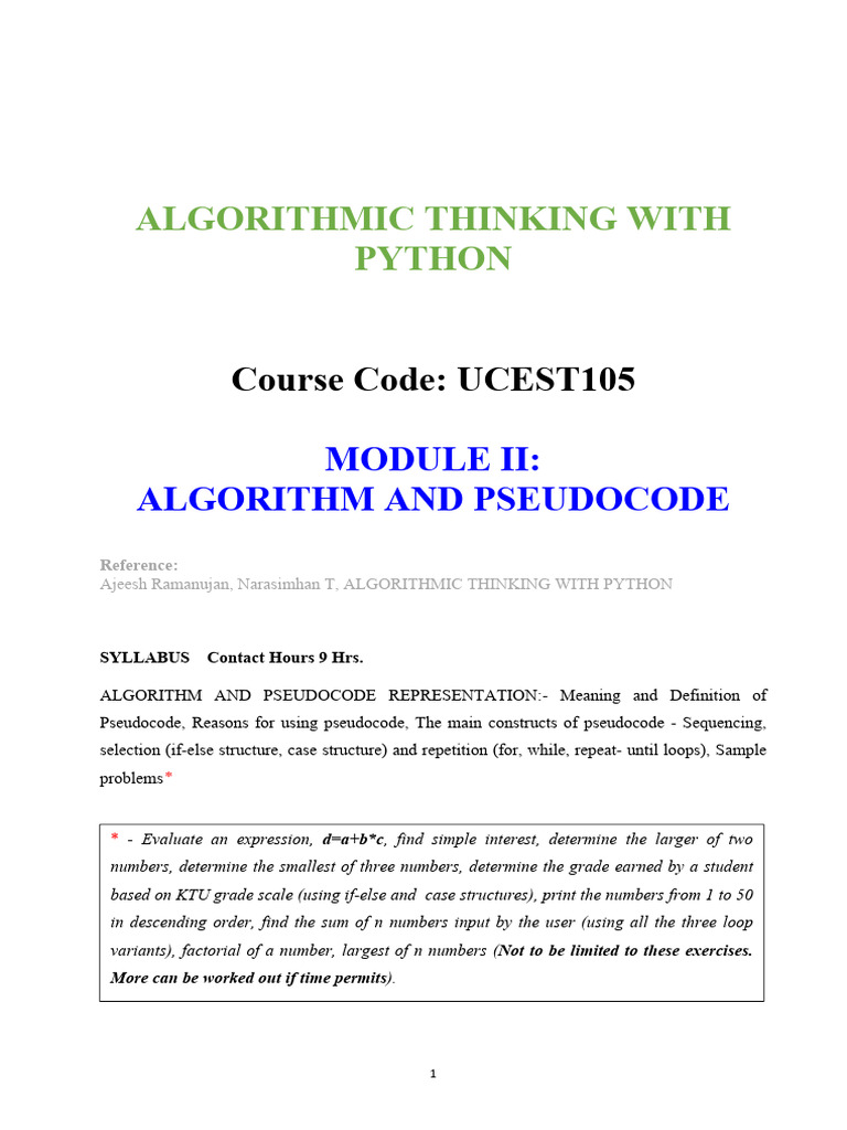 S1 ATP Module II Algorithm and Pseudocode | PDF | Control Flow | Computer Programming