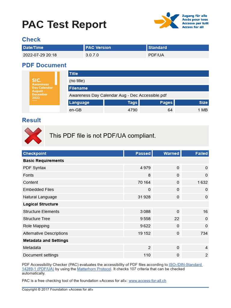 Awareness Day Calendar Aug - Dec Accessible - PAC - Report | PDF