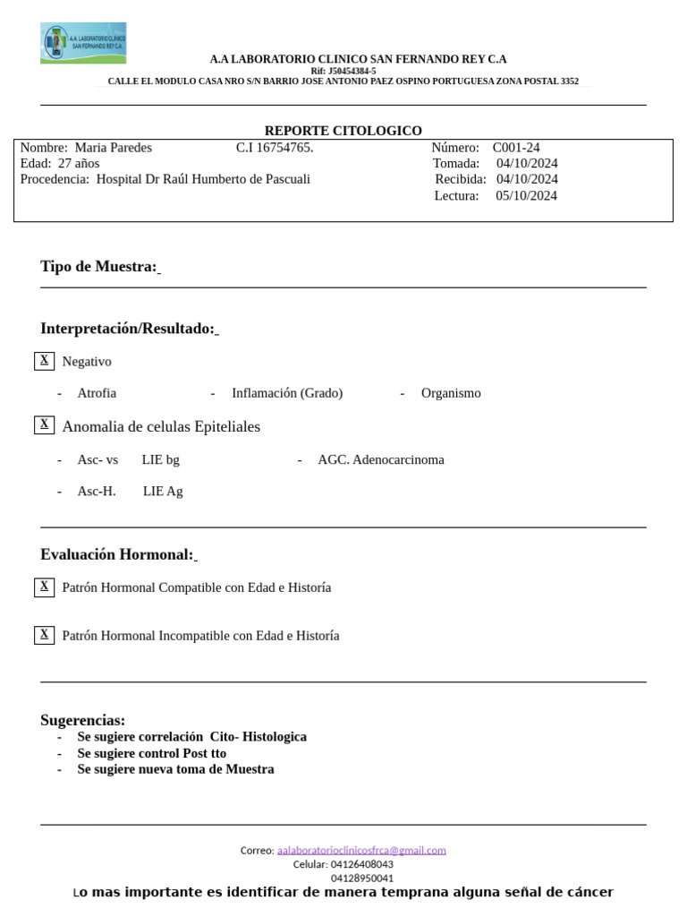 Reporte Citologico | PDF