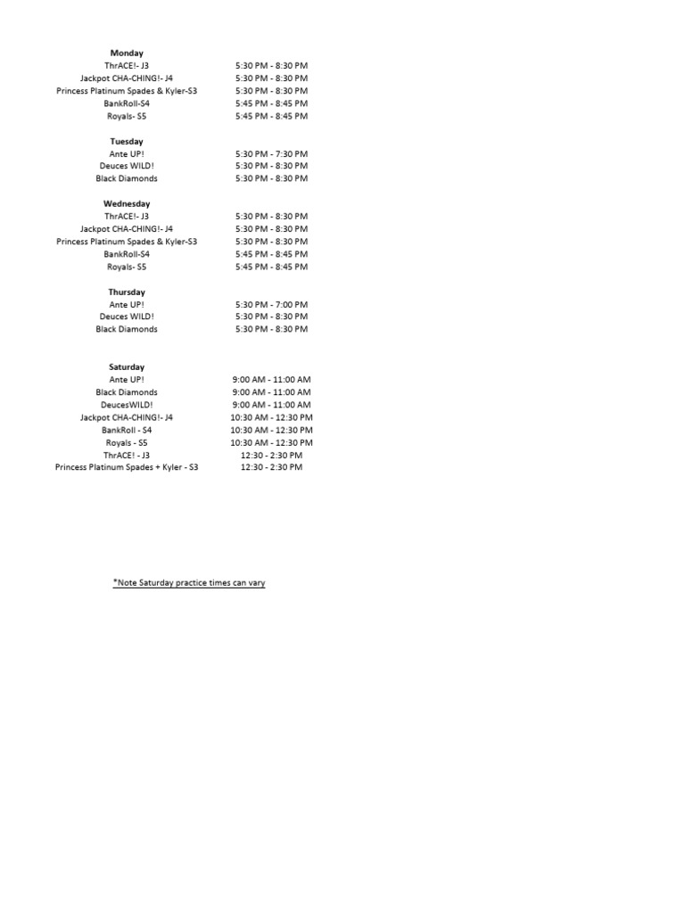 2019 Practice Schedule | PDF