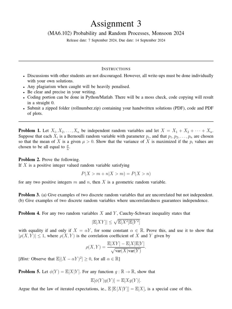 Probability Assignment 3 | PDF | Probability Density Function | Random Variable