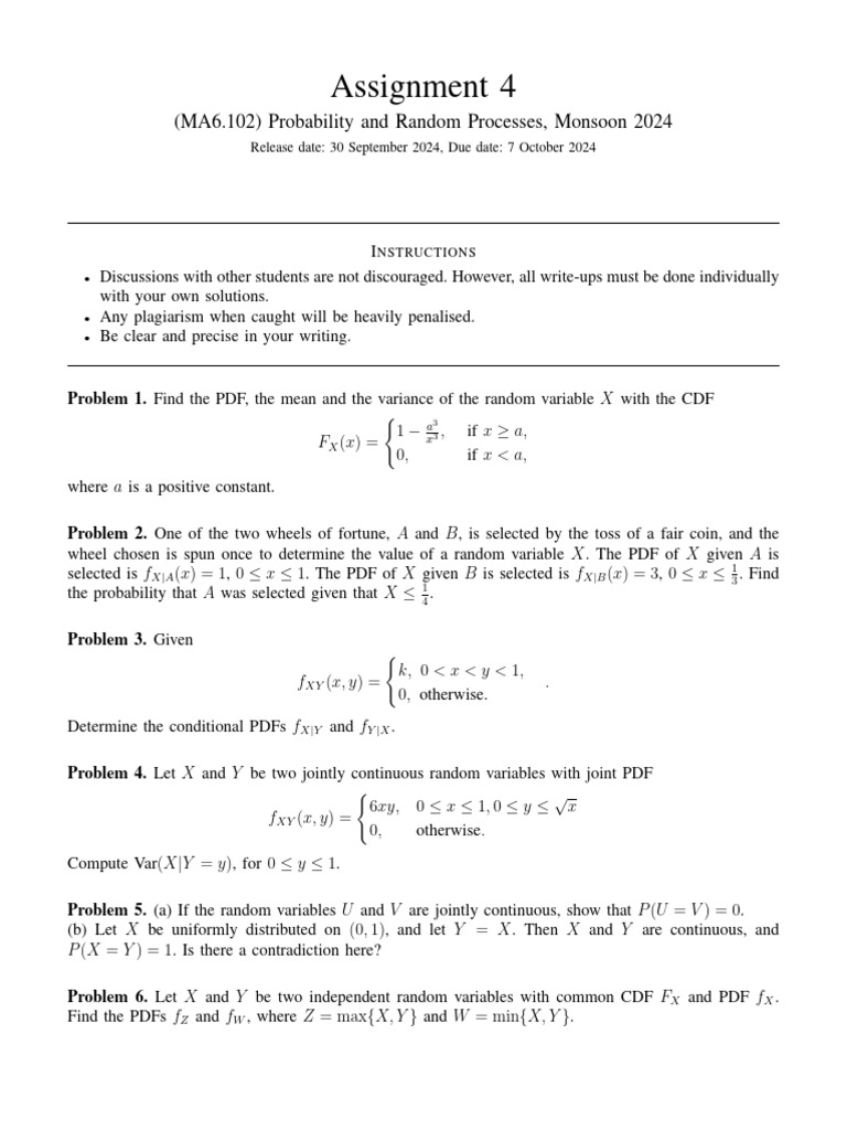 Probability Assignment 4 | PDF | Probability Density Function | Mathematical Analysis