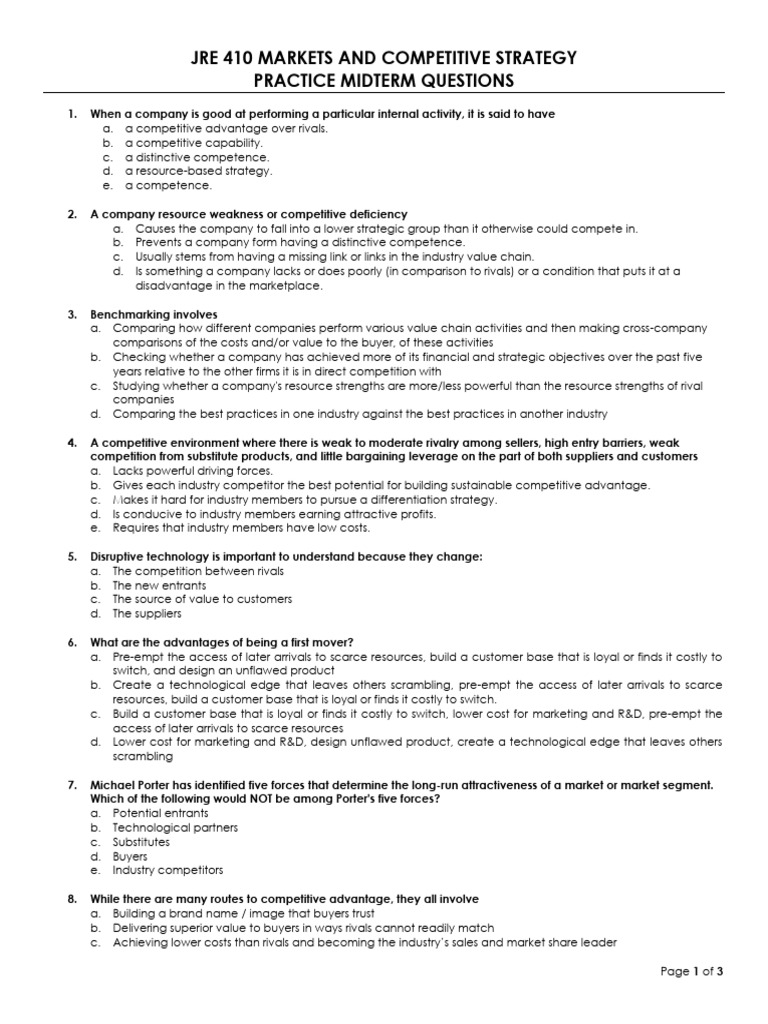 JRE410 - Sample MC Midterm Questions With Answer - POST | PDF | Competitive Advantage ...