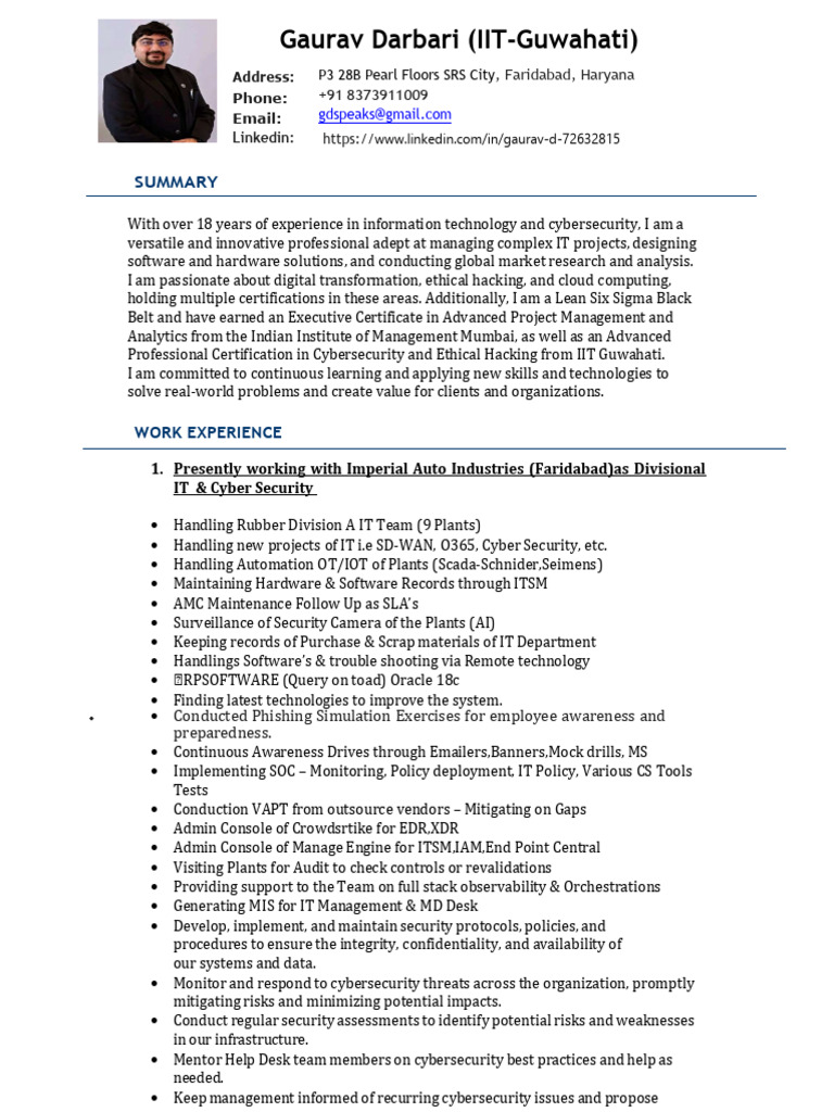 IT & Cybersecurity Professional Profile | PDF | Computer Security ...
