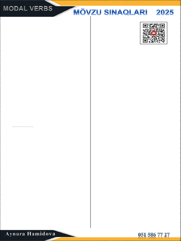 Modal Verbs Movzu Si̇naqlari̇ 2025 | PDF