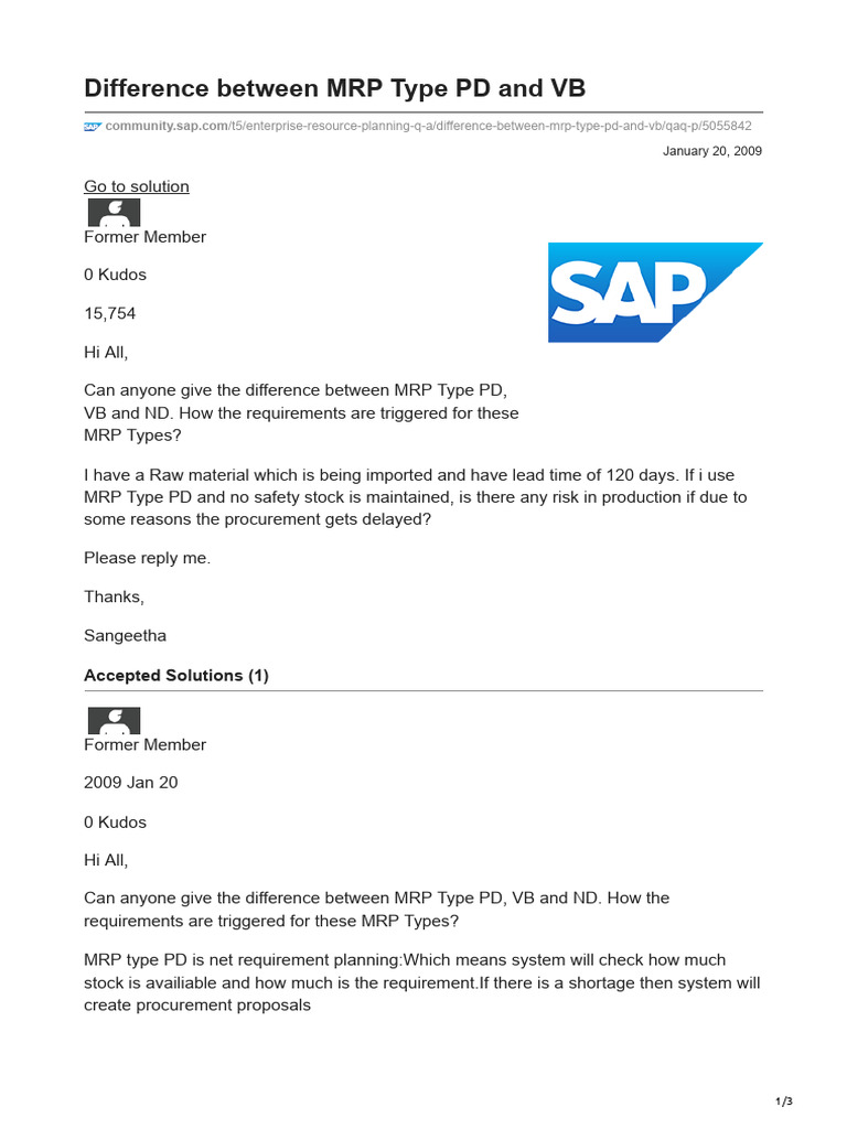 SAP Difference Between MRP Type PD and VB | PDF | Production And ...
