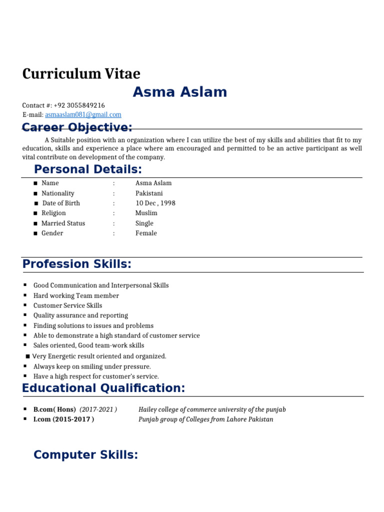 Asma Fresh CV 2 | PDF