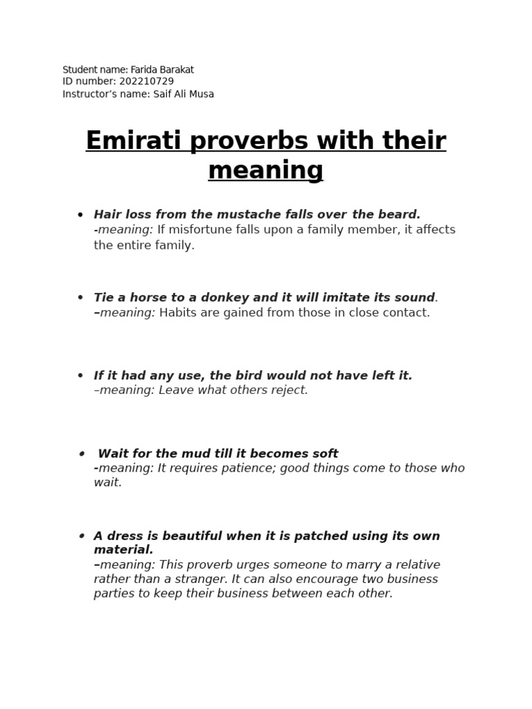 Emarati Proverbs | PDF