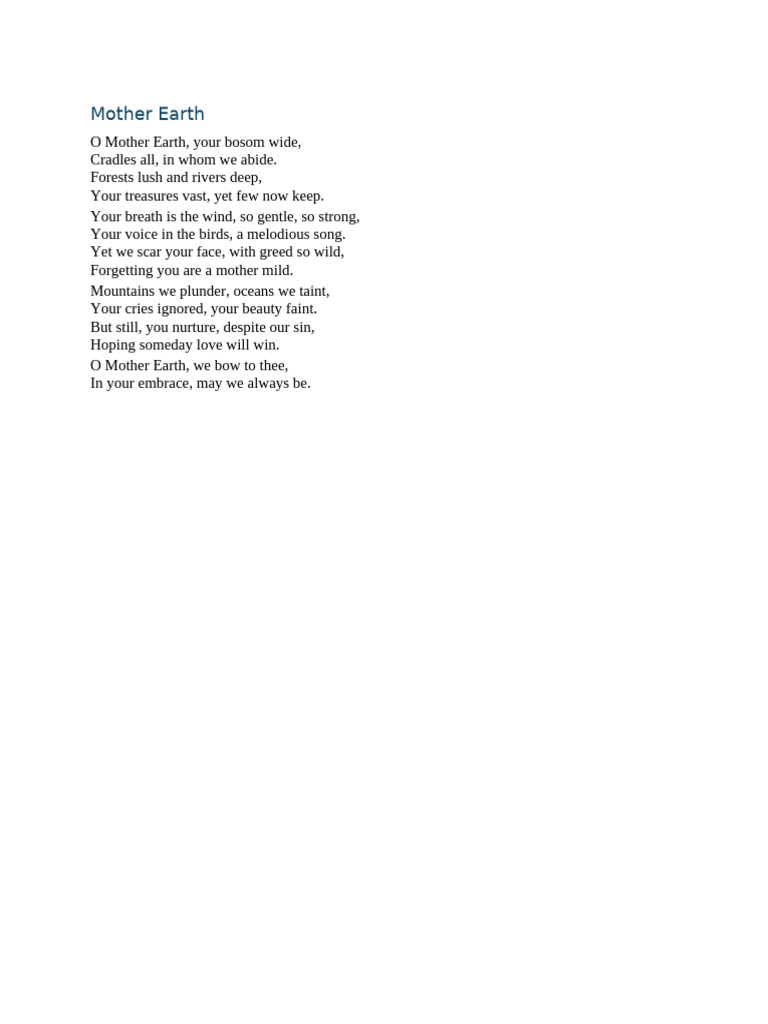 Ode to Mother Earth: A Poetic Tribute | PDF
