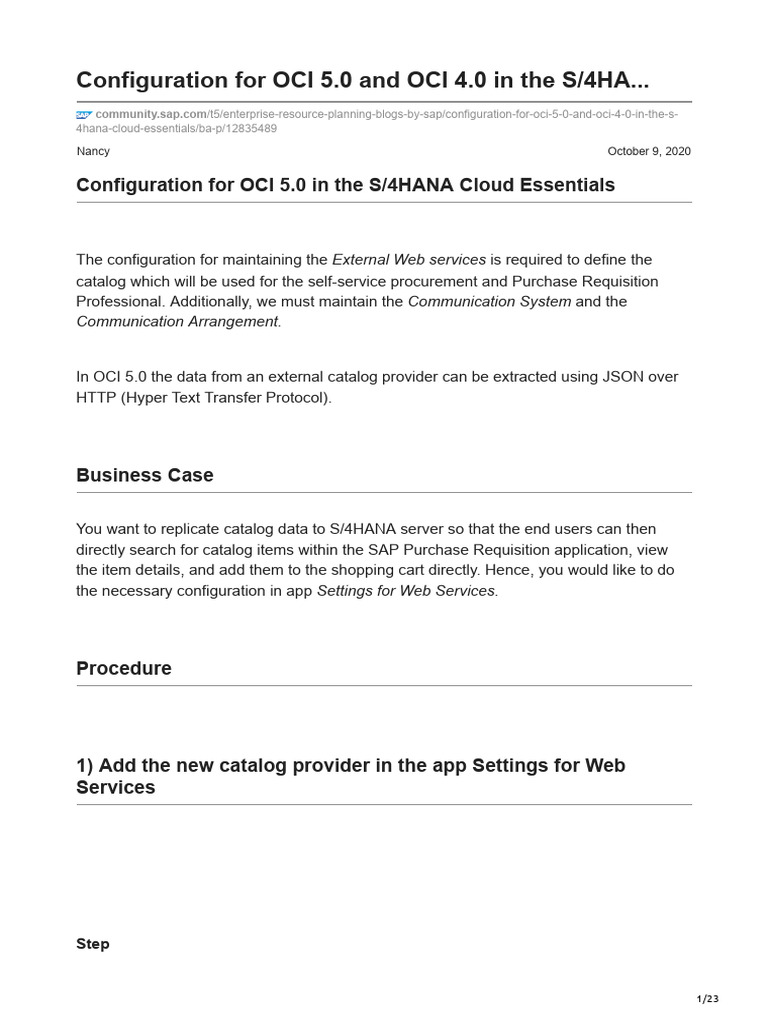 SAP Configuration For OCI 50 and OCI 40 in The S4HA | PDF | Web Service ...