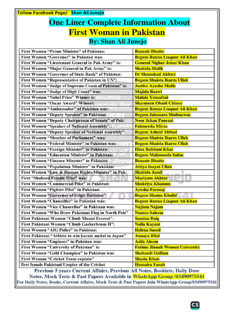 Information About First Woman in Pakistan by Shan Ali Junejo | PDF
