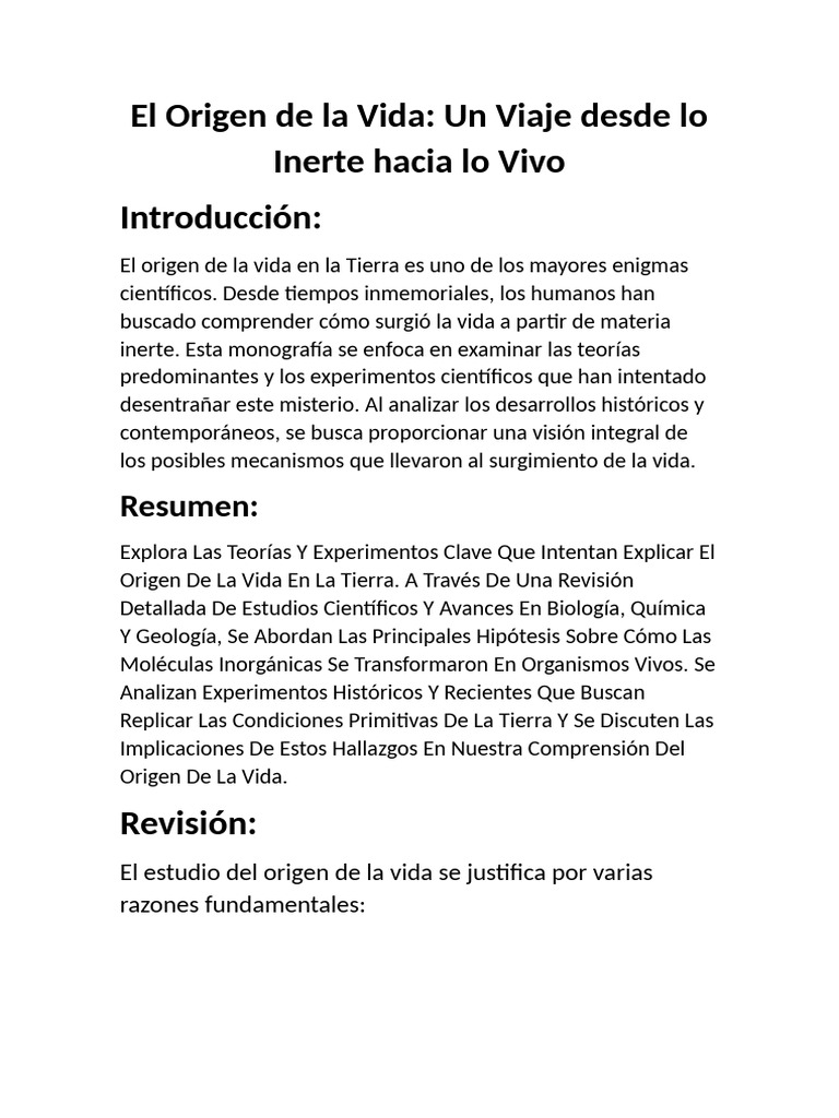 Teorías del Origen de la Vida en la Tierra | PDF | Abiogénesis | Vida
