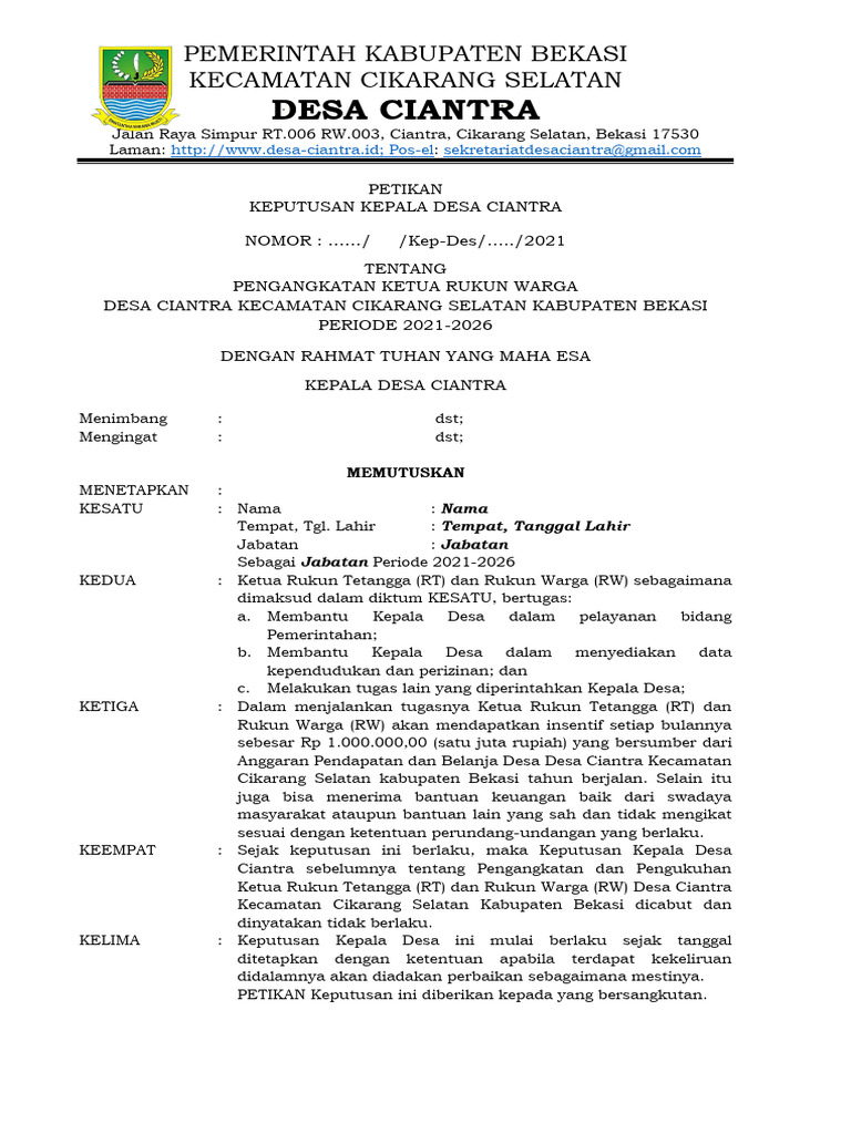 PETIKAN SK KETUA RT DAN RW | PDF
