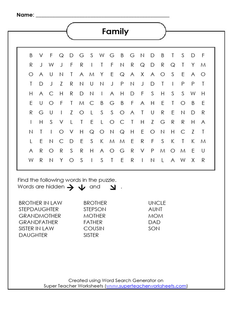 WORDSEARCH Family English | PDF | Word Search | Family