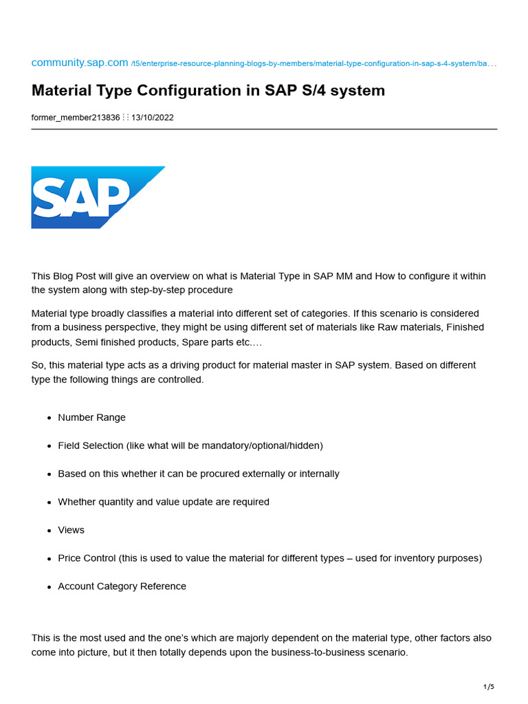 SAP Material Type Configuration in SAP S4 System | PDF | Valuation ...