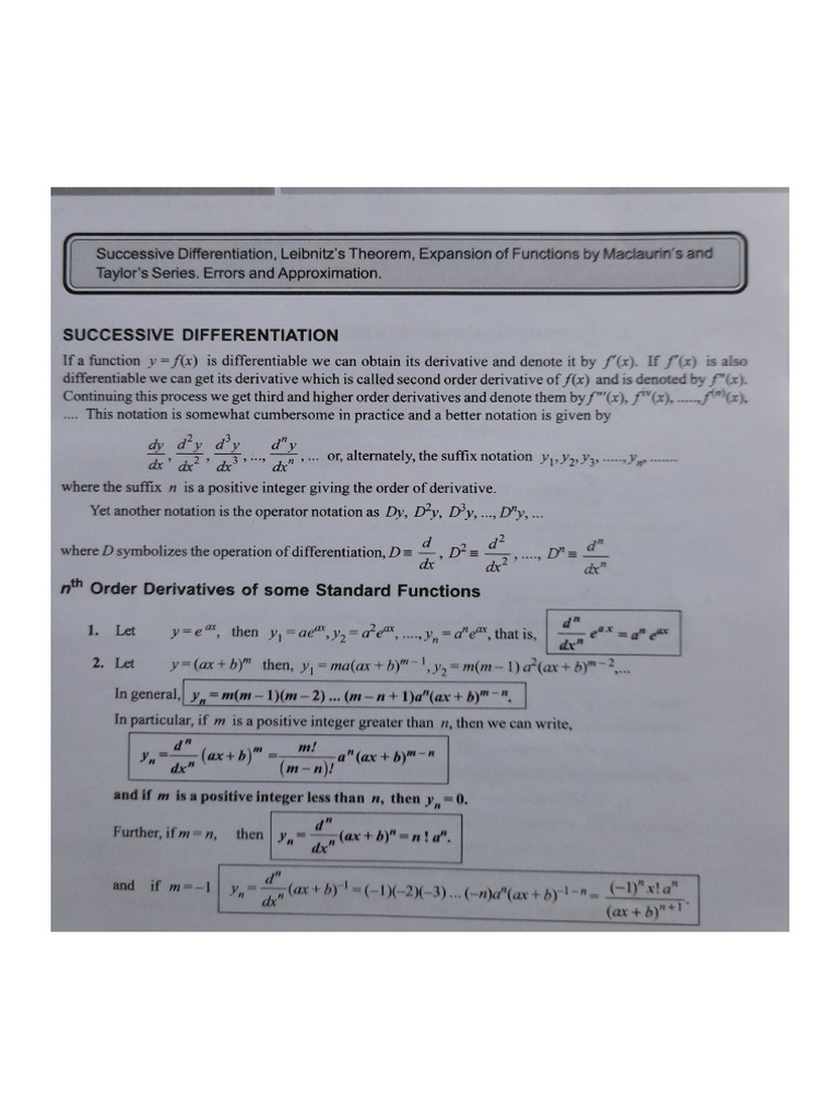 1 Successive Differentiation | PDF