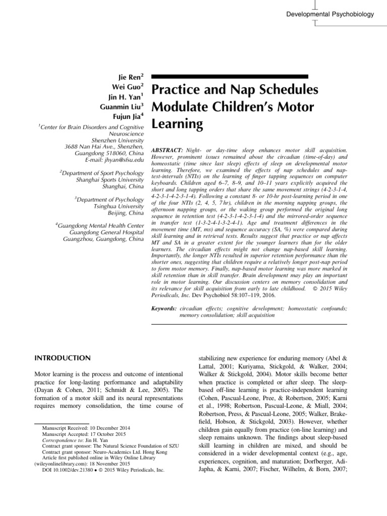 Children's Nap Impact on Motor Skills | PDF | Sleep | Learning