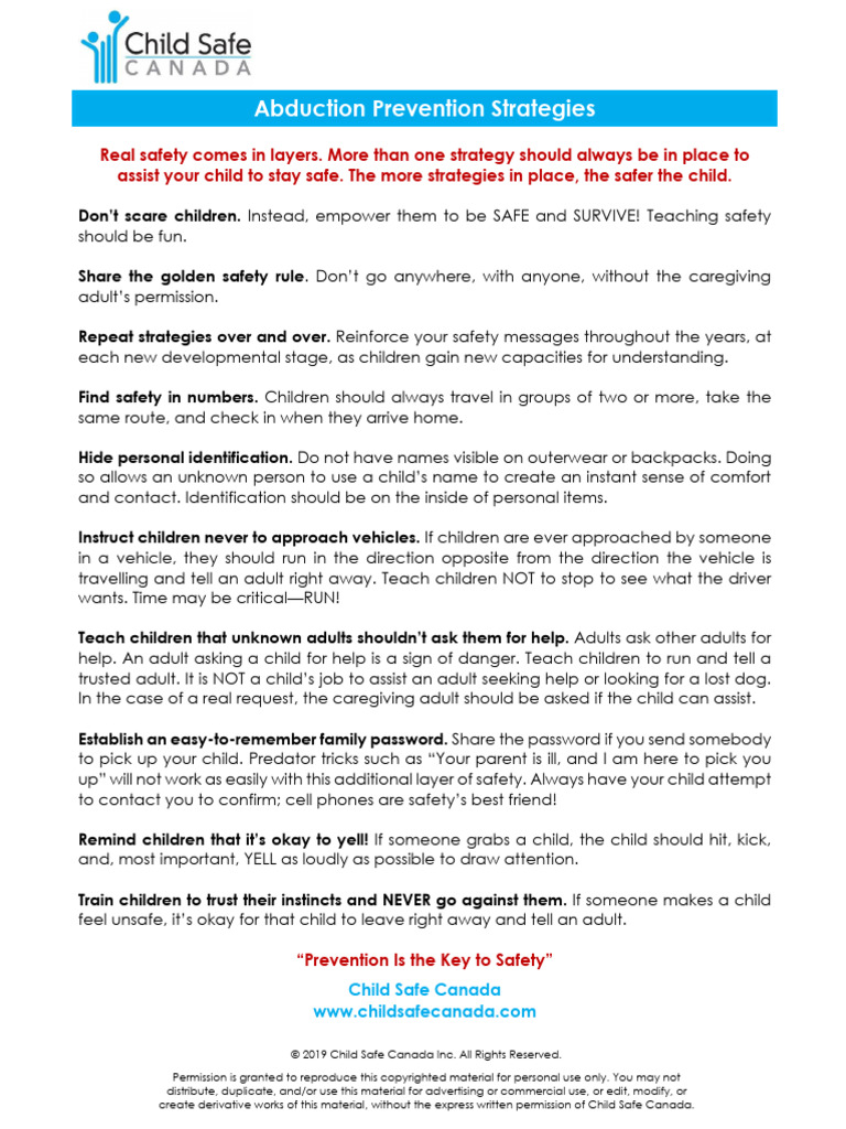 Abduction Prevention Strategies | PDF
