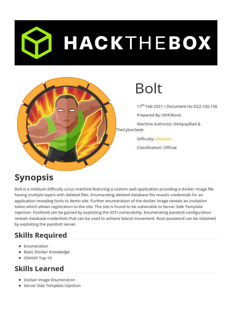 384-Bolt HTB Official Writeup Tamarisk | PDF | Password | Computing