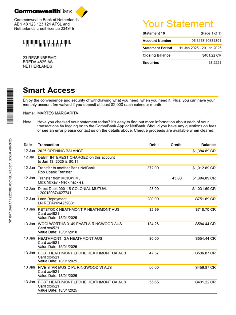 Commonwealth Bank Account Statement | PDF | Banks | Debit Card