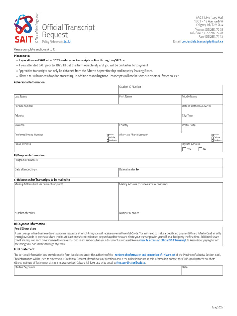 Official Transcript Request Form | PDF | Service Industries