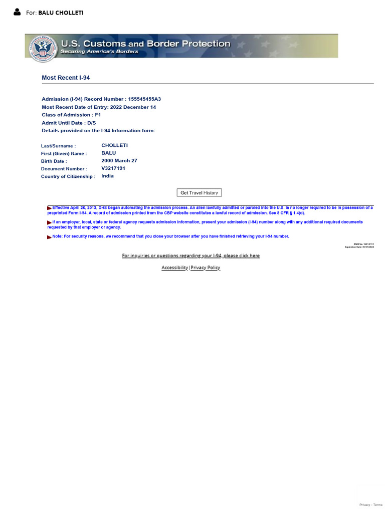Most Recent I-94 | PDF