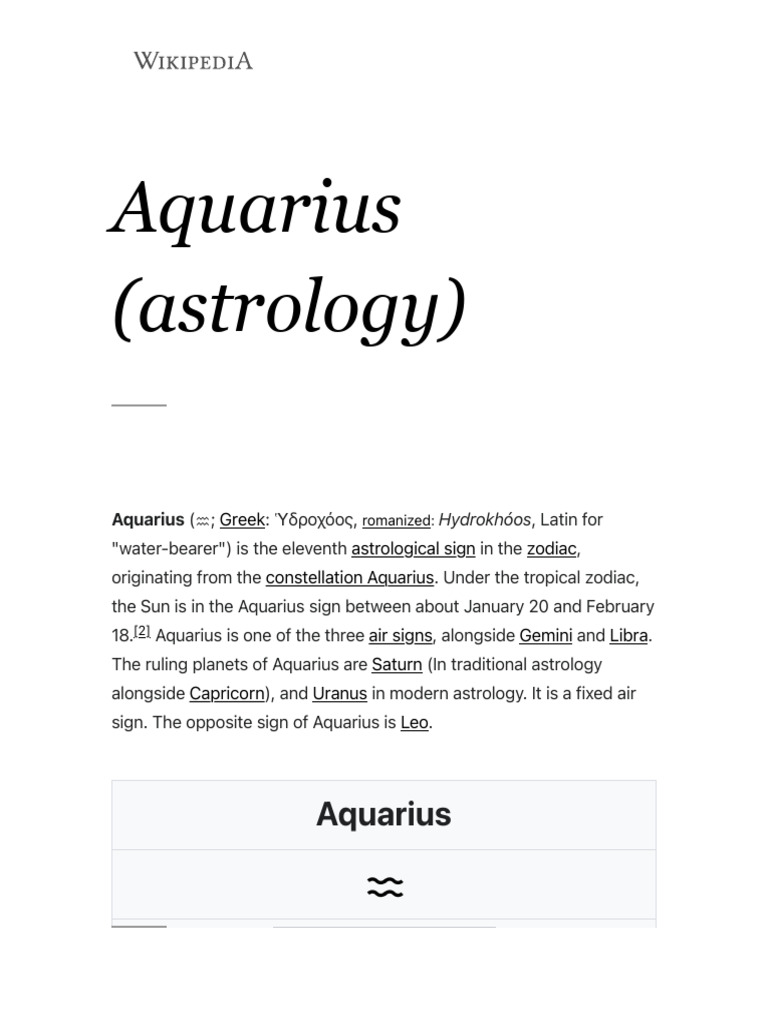 Aquarius (Astrology) - Wikipedia | PDF | Planets In Astrology | Zodiac