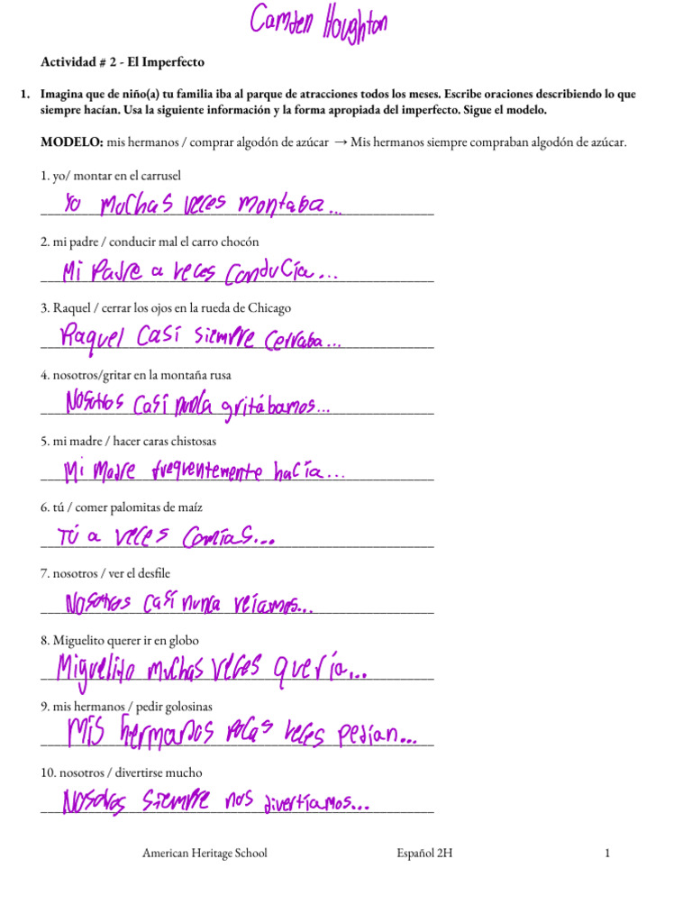 Práctica del Imperfecto en Español | PDF